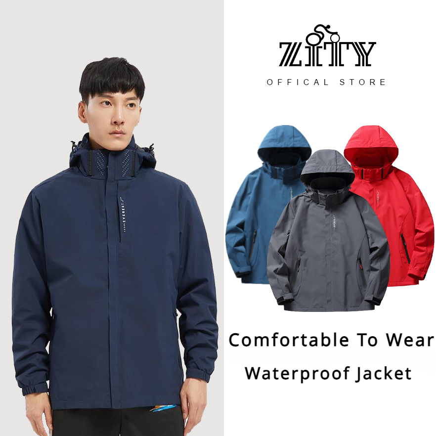 ZITY Waterproof Men's Hiking Jacket with Detachable Hat and Sturdy ...