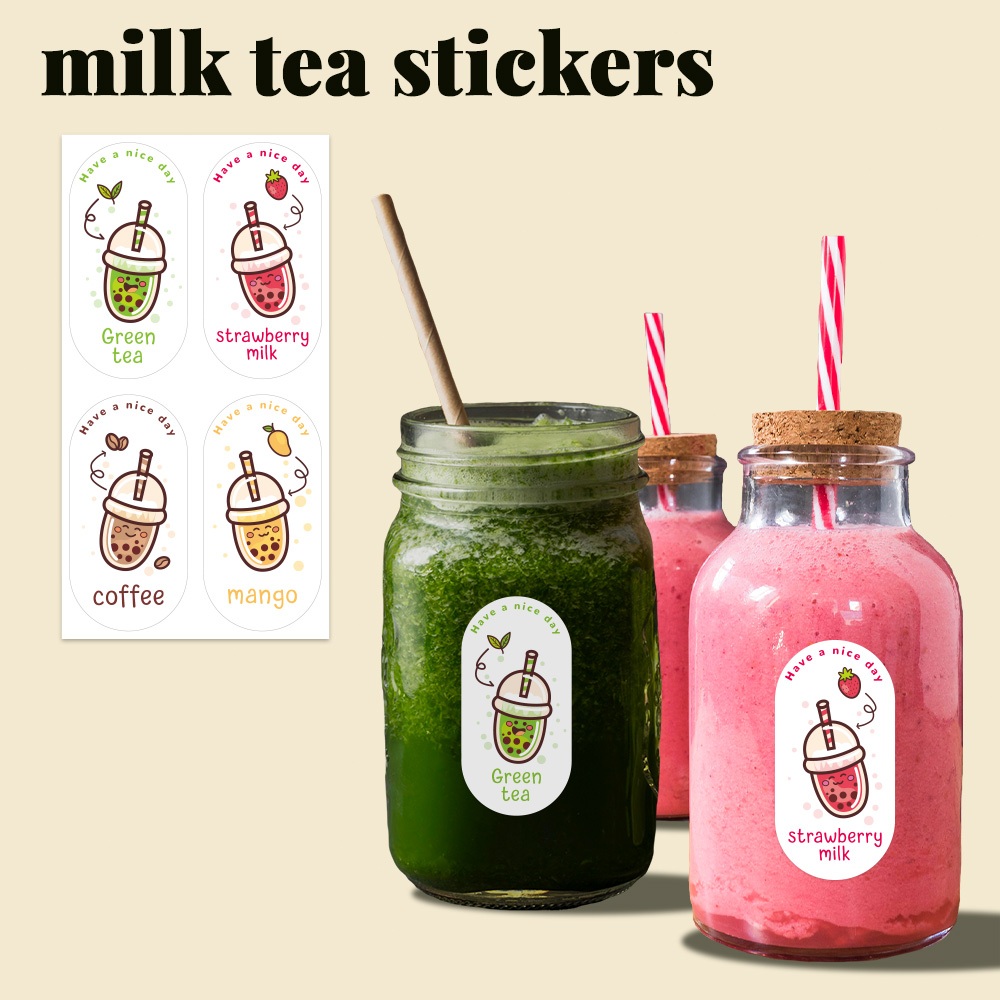 100 Pcs/Pack Cute Milk Tea Stickers Homemade Drinks Packaging ...