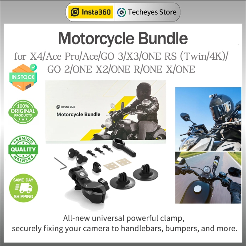 Insta360 Motorcycle Bundle, Universal Powerful Clamp and Flexible Adhesive Mount For X4/Ace Pro ...