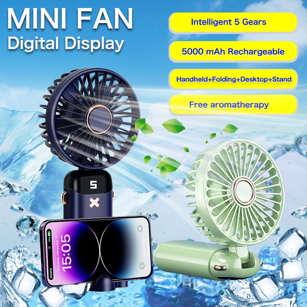 5000mA Portable USB Kipas Mini Fan Adjustable Cooling Fan 5 Speed ...