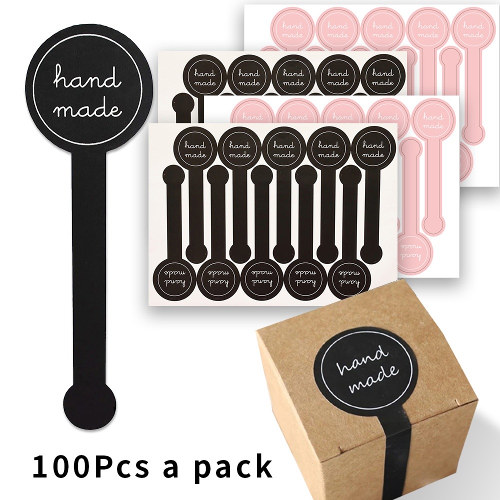 100 Pcs/Pack Black Pink Long Style Hand Made Stickers Cake Packaging ...