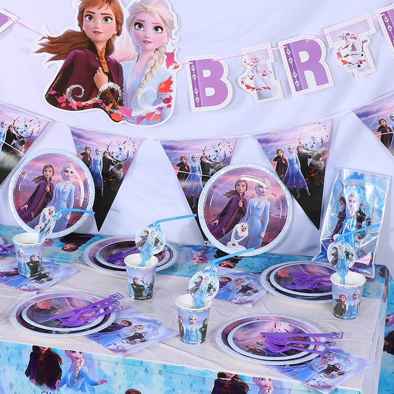 Frozen Disposable Tableware Set Paper Plates Cups Napkins Tablecloth ...