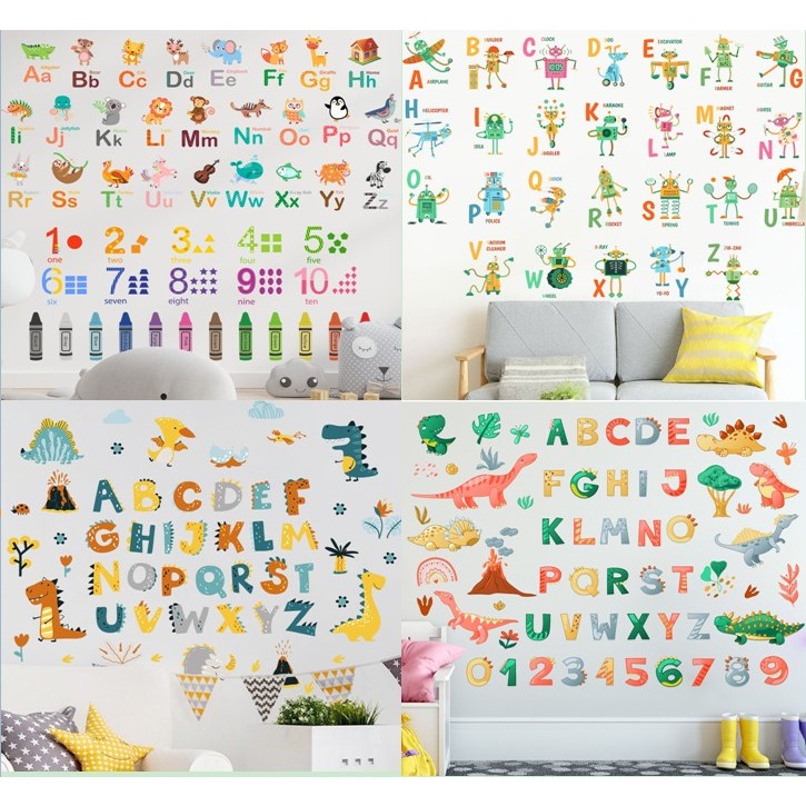 DIY sticker abc Wall Stickers cute Cartoon Animal Letters Preschool ...