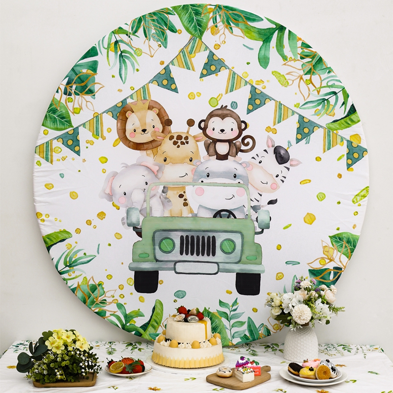 Jungle safari Round Backdrop Cover for 128cm Circle Stand Wrinkle Free ...