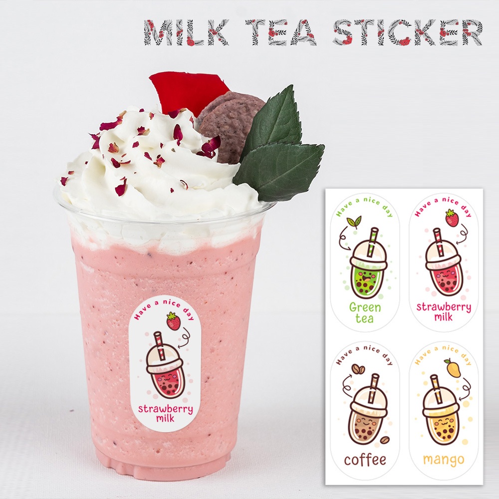 100 Pieces Cute Cartoon Milk Tea Stickers With Various Flavors Small ...