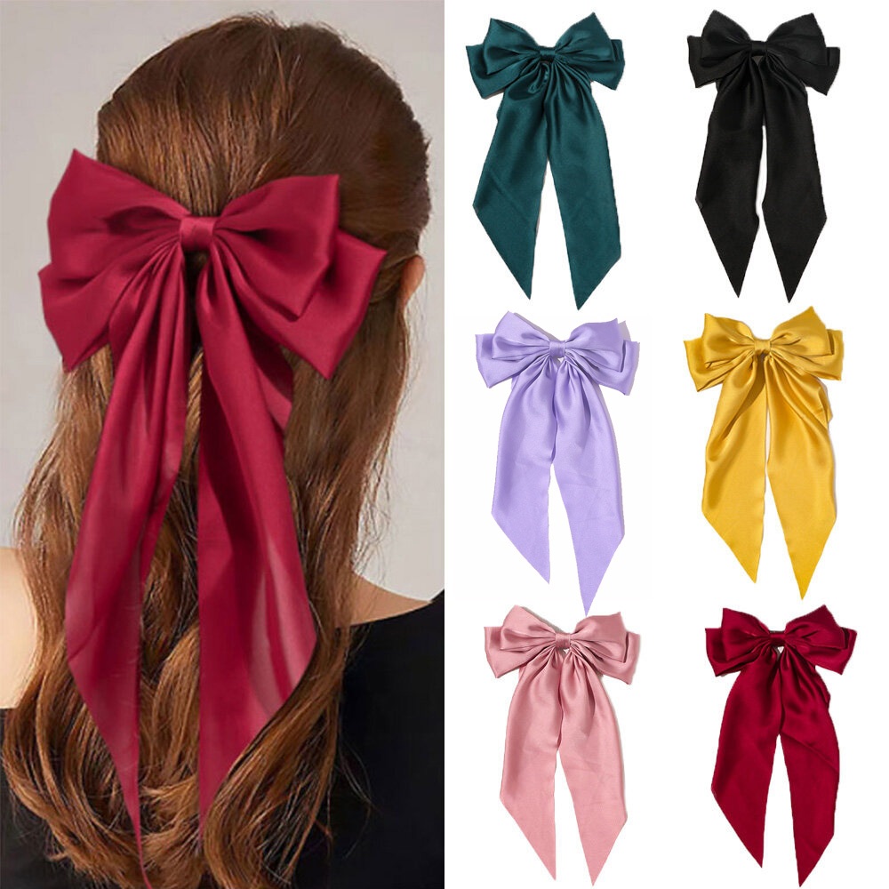 Large Long Ribbon Bow Hair Clip New Fashion Elegant Silk Satin Oversize ...