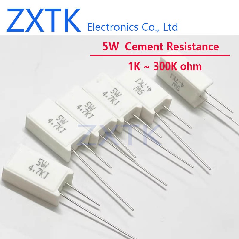 5PCS 5W Cement resistance 1K ~ 300K ohm 1.2K 2.2K 3.3K 10K 15K 20K 30K ...