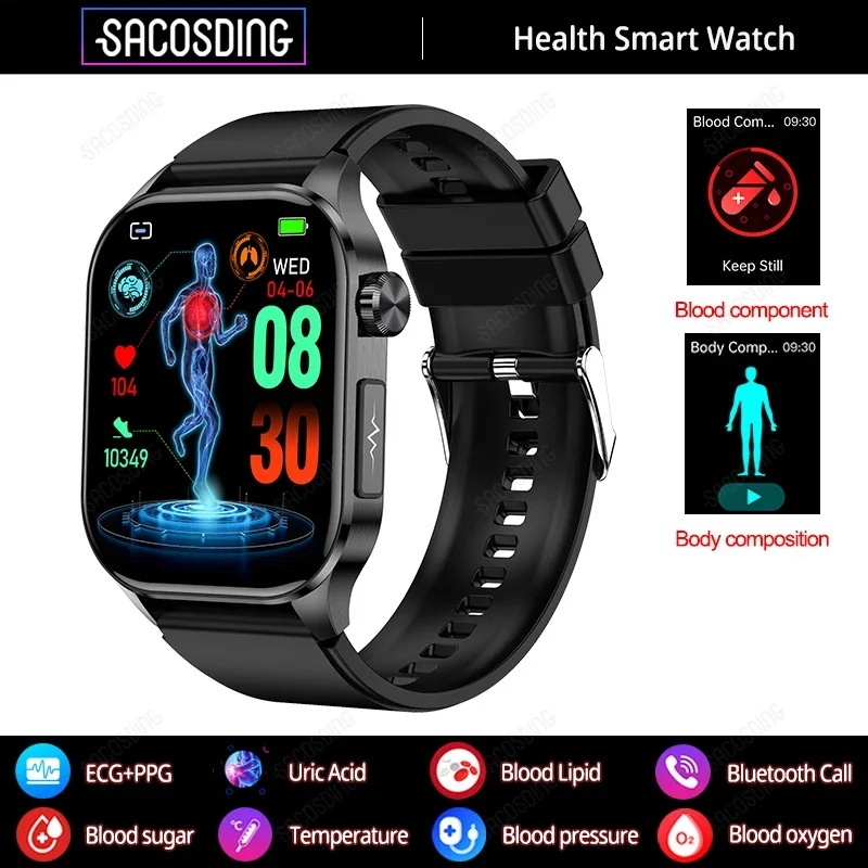 ECG Uric Acid Lipid BMl Body Fat Smart Watch AMOLED 2.04-inch Diamond Nano Conductive Glass ...