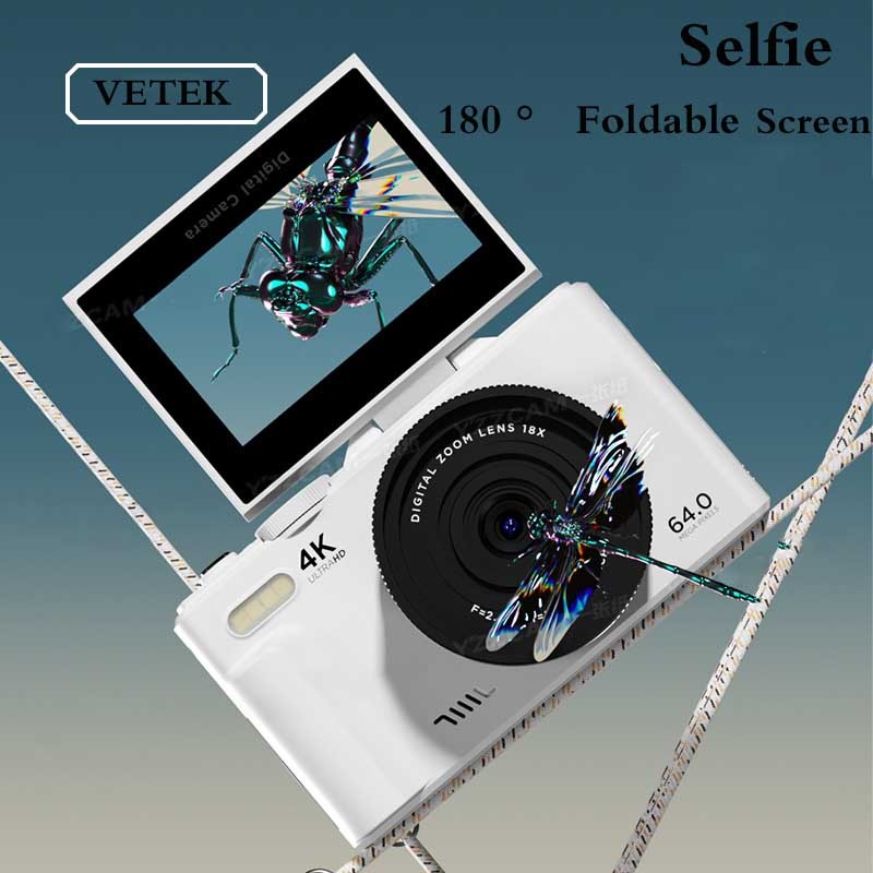 VETEK 8 Digital Camera 64MP 4K Vlogging Camera 3.0 Flip Screen 18X ...