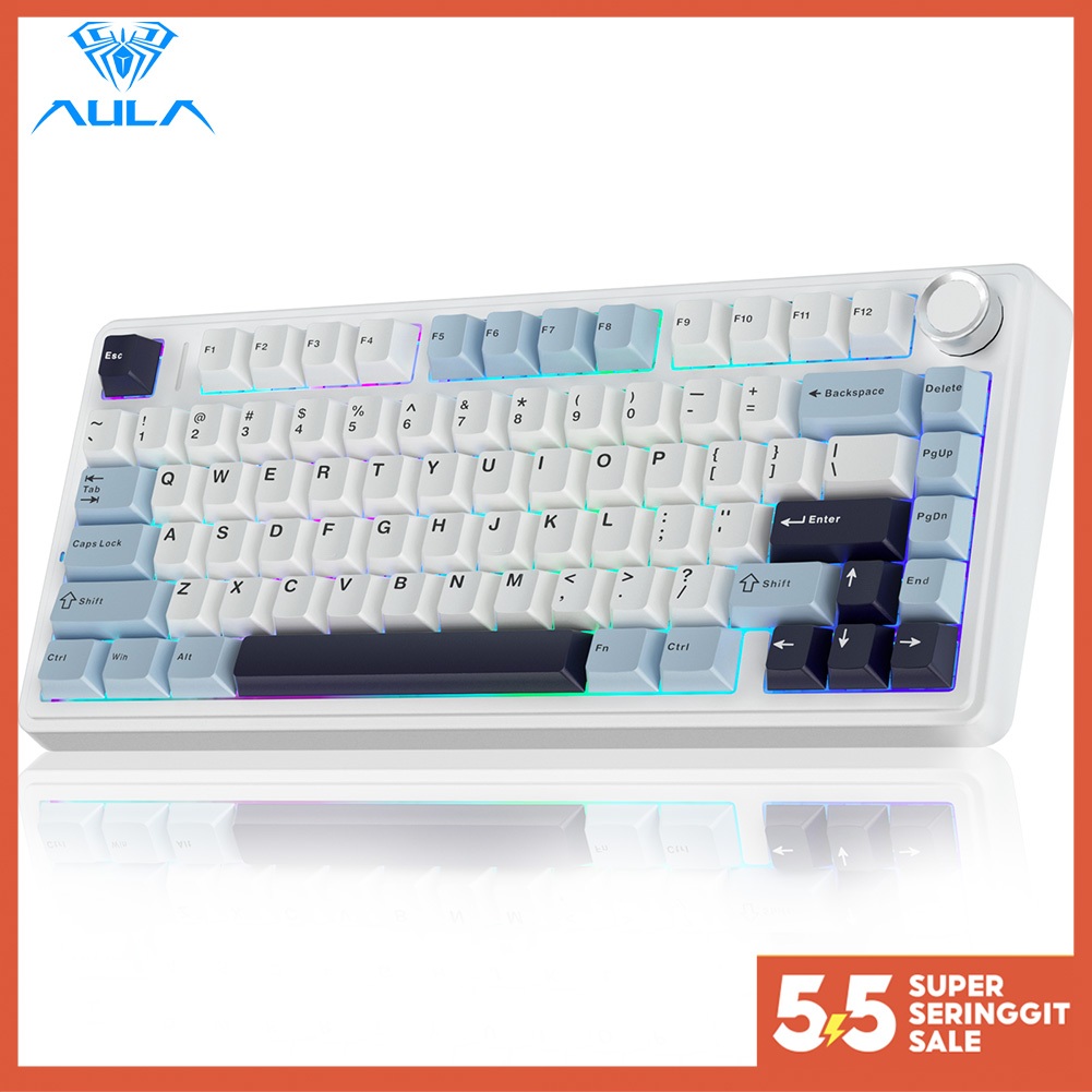 AULA F75 Mechanical Keyboard 75% 80 Key RGB Tri-Mode Wired Bluetooth 2.4G Gasket Structure Hot ...