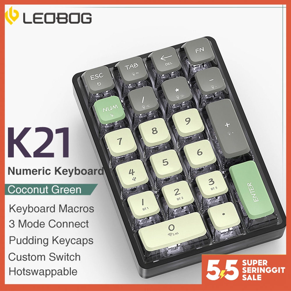 AULA LEOBOG K21 21 keys transparent numeric keyboard 2.4G/Type-C ...