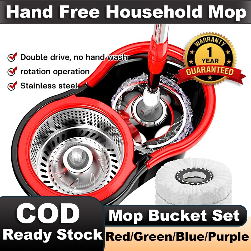 Spin Mop with Stainless Steel Basket & Wheels Wet And Dry Mop 360° Easy ...