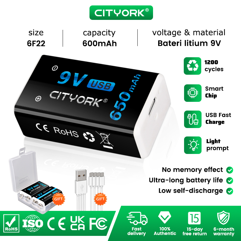 Cityork 9V 6F22 650mAh Battery Upgrade Chip For Extended Battery life ...