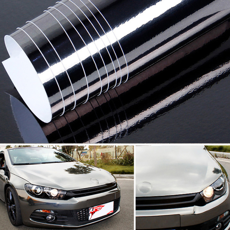 Grey Black 30cm X150cm Chrome Mirror Wrap Vinyl Covering Film Sticker ...