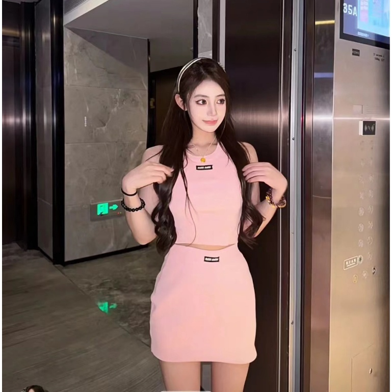 2 PCS/SET MIUMIN 2024 Viscose slim fit tank top+mini skirts in knit | Shopee Malaysia