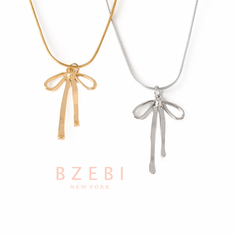 BZEBI Elegant Bow Butterfly Necklace Zircon Chain Choker Fashion ...