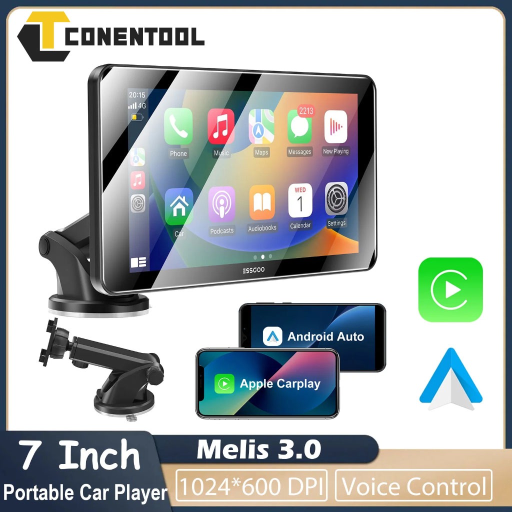 Essgoo 7 Inch Wireless Carplay Dashboard Monitor Portable Car Radio
