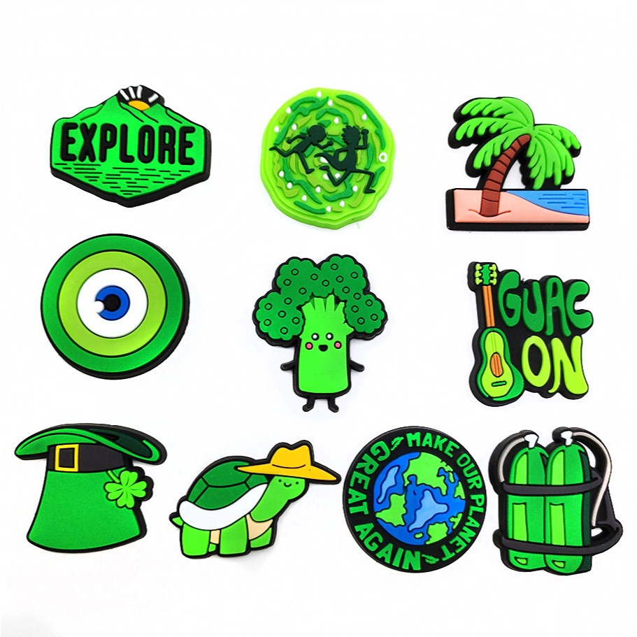 SET New Cartoon Green Fresh Theme Shoe Charms For Crocs Bubble Slides ...
