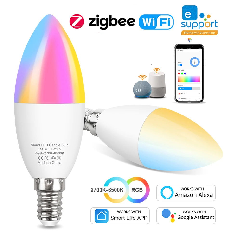 eWelink E14 Smart Bulb Zigbee/Wifi Led Light RGB+CCT 5W Led Candle Lamp ...
