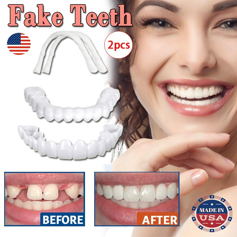 2pcs Snap On Tooth Cover False Teeth Upper & Lower Dental Veneers ...