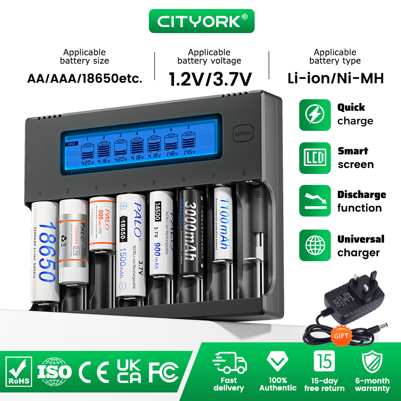 Cityork Universal 8 Slots LCD Li-ion Rechargeable Battery Fast Charger ...