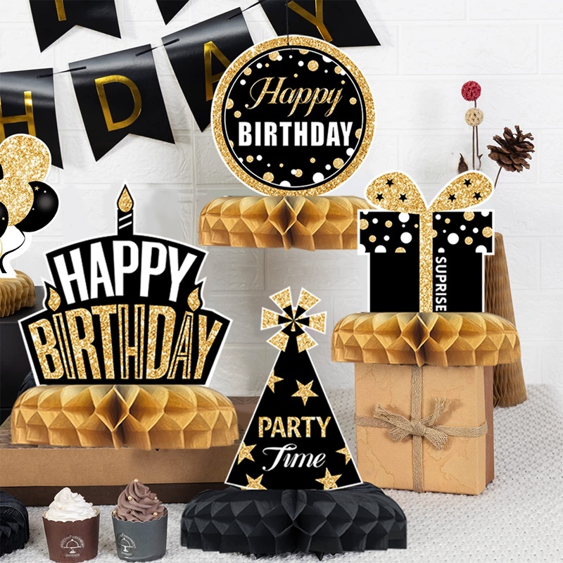 8pcs Black Gold Honeycomb Decorations For Birthday Party Decorations ...