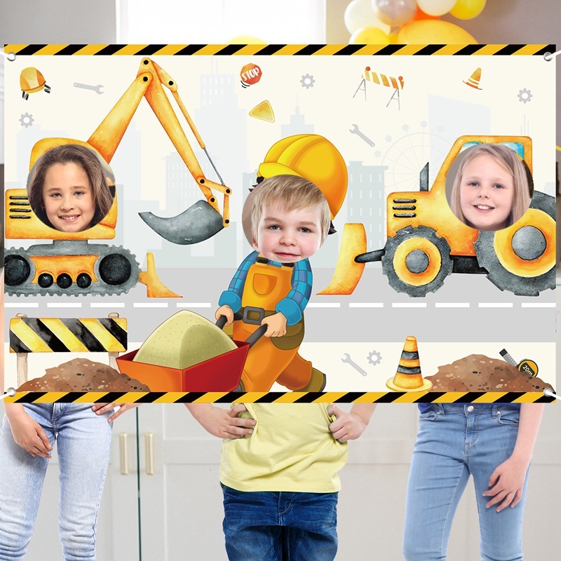 1pc Construction Themed Banner Engineering Vehicle Photo Props Happy ...