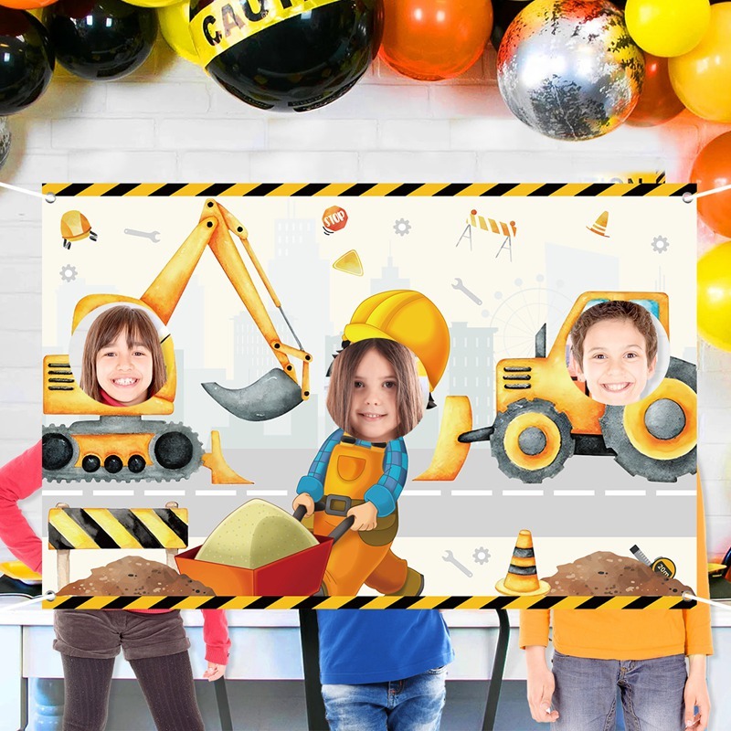65*100cm Engineering Vehicle Backdrop For Birthday Kids Favor ...