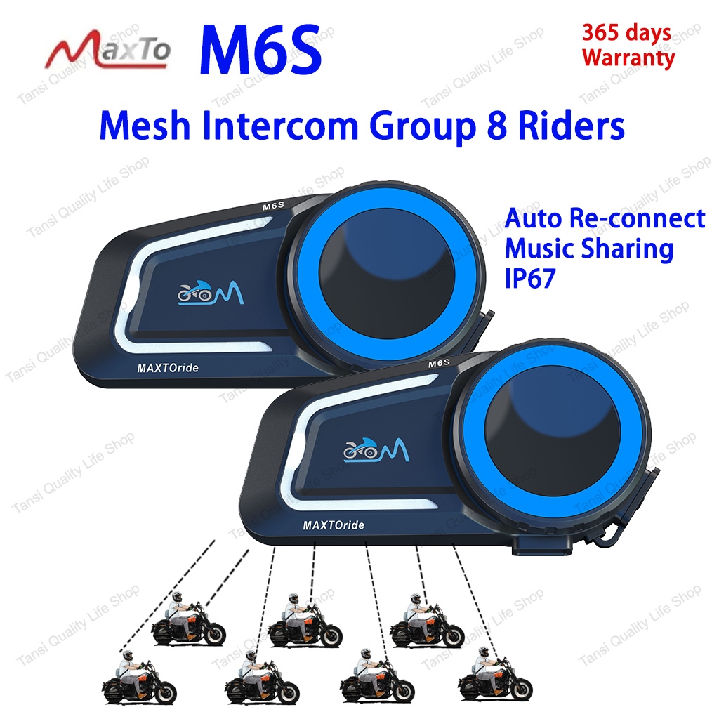 Maxto M6S Motorcycle Mesh Intercom Group 8 Riders 1KM Automatically Re-connect Bluetooth 5.0 ...
