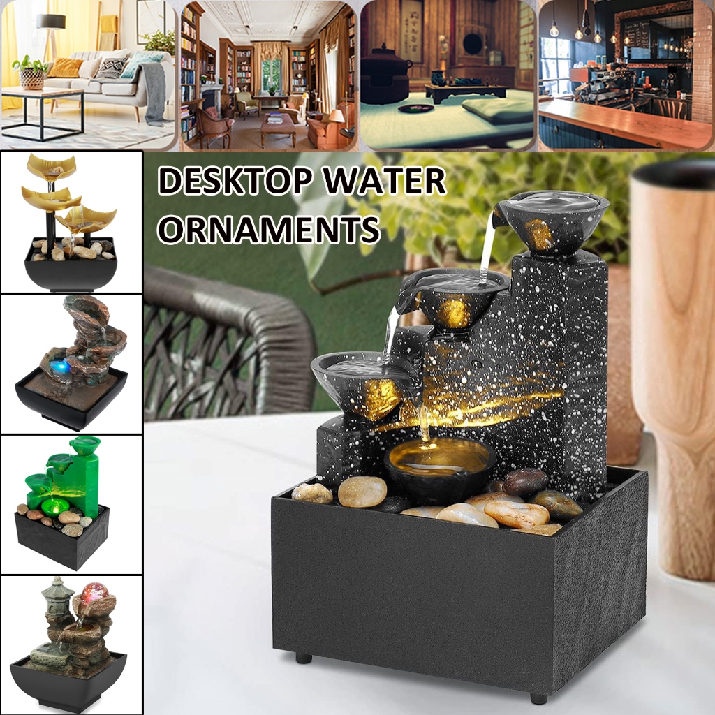 USB Water Fountain Desktop Flowing Water Waterfall With Led Light ...