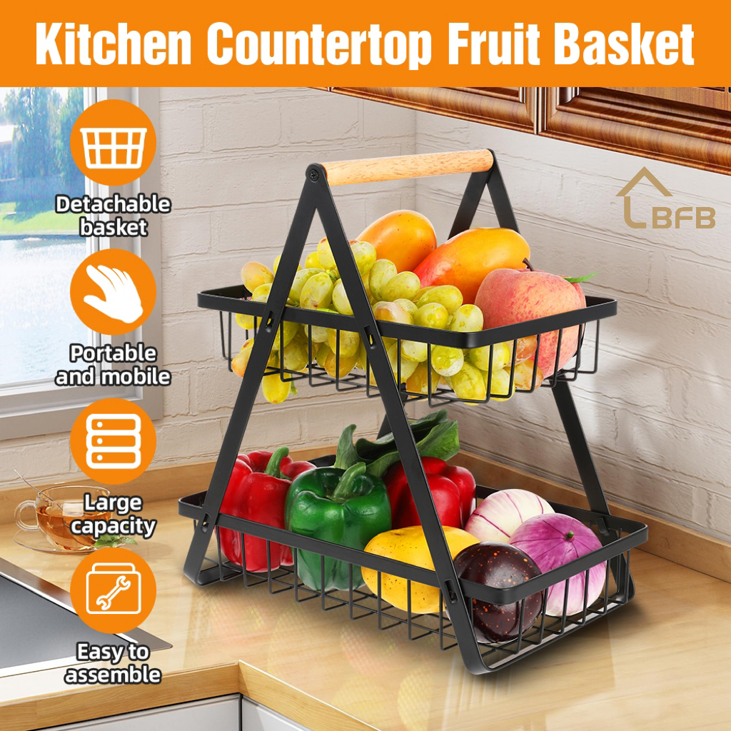2-Tier Onion Rack Fruit Basket Rak Bawang Bertingkat Vegetable Storage ...
