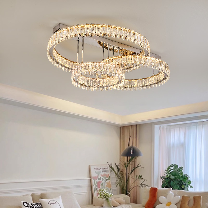 Living Room LED Crystal Chandelier Multi-ring Combination Ceiling Light ...
