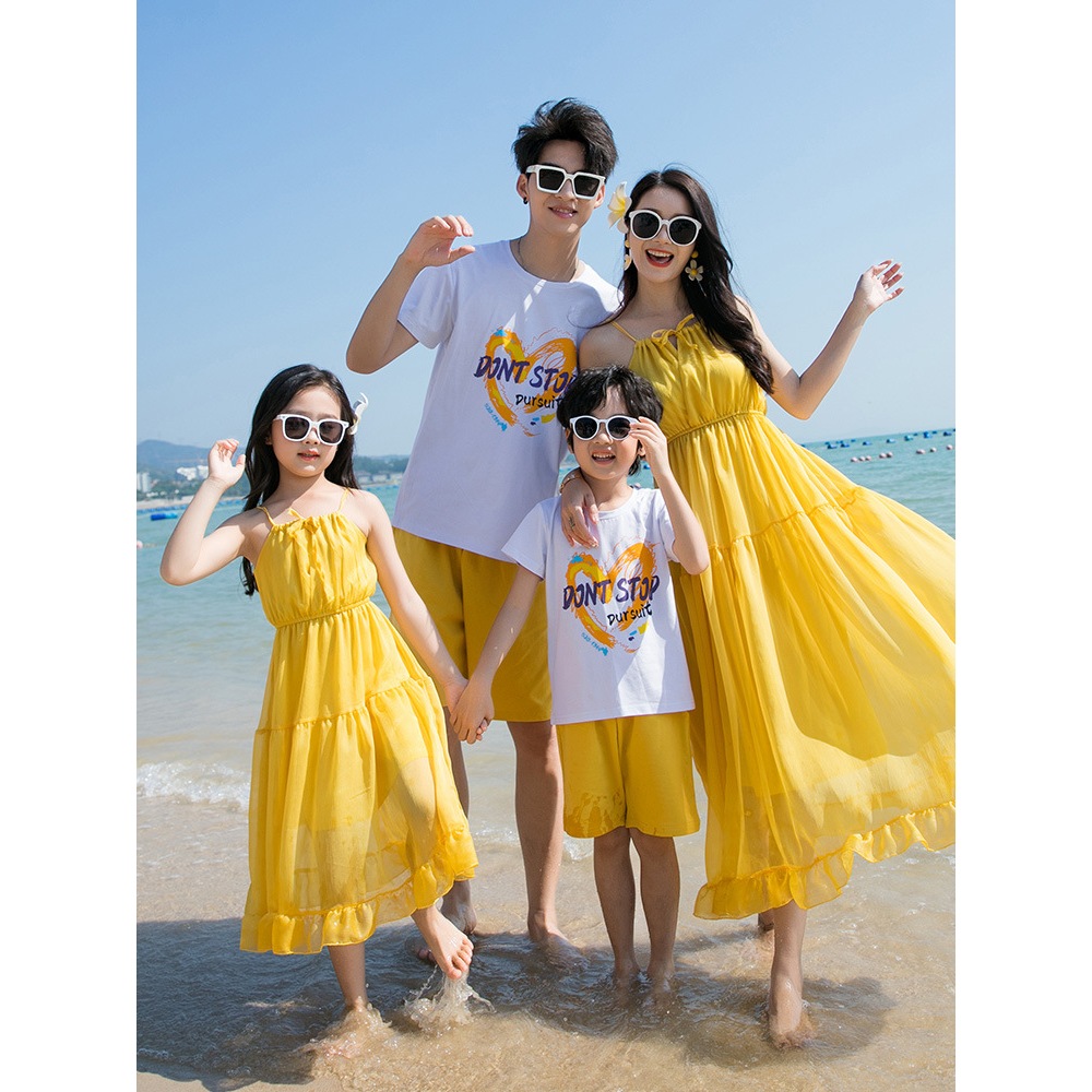 Beach Set Wear Men Boy Shirt + Shorts Women Girl Long Dress Family ...