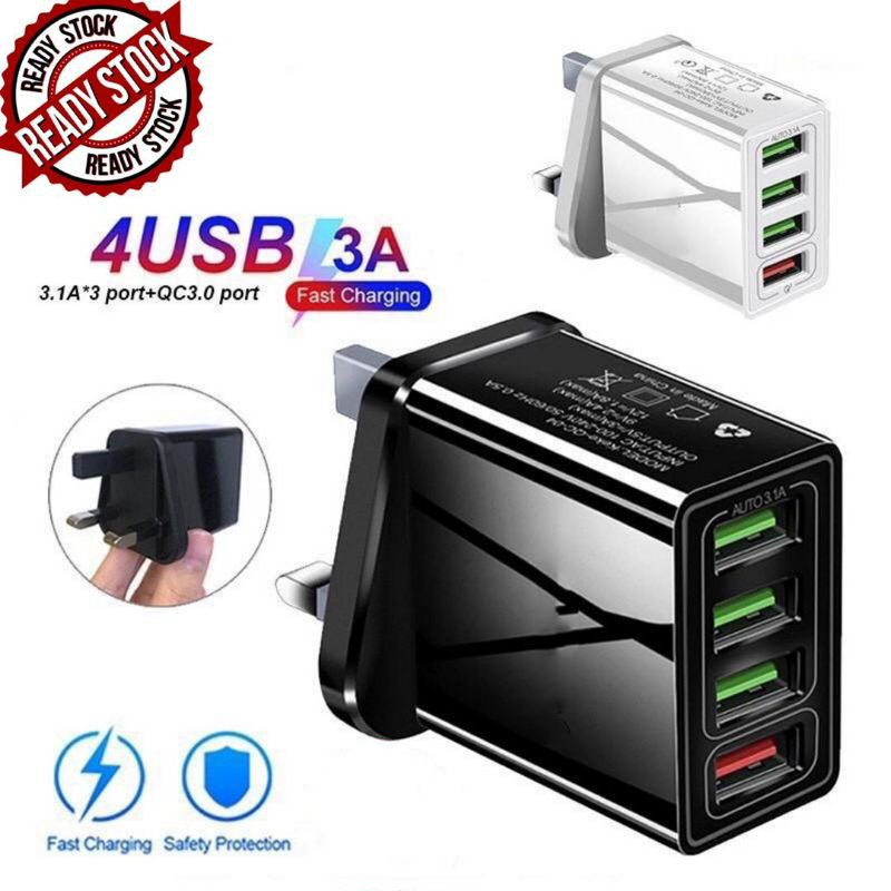 Fast Charger 4 Ports Smart USB Wall Charger QC3.0 Fast Charging Travel ...