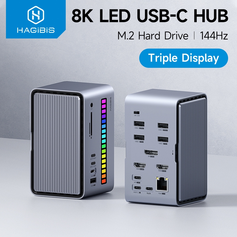 HAGiBiS Monitor LED Strip Light Dual USB C Docking Station (100W ...