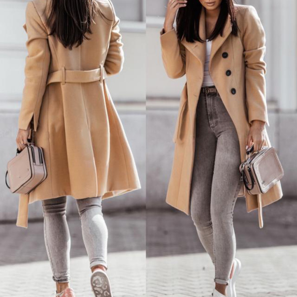 Autumn and winter new European and American women's woolen coats solid ...