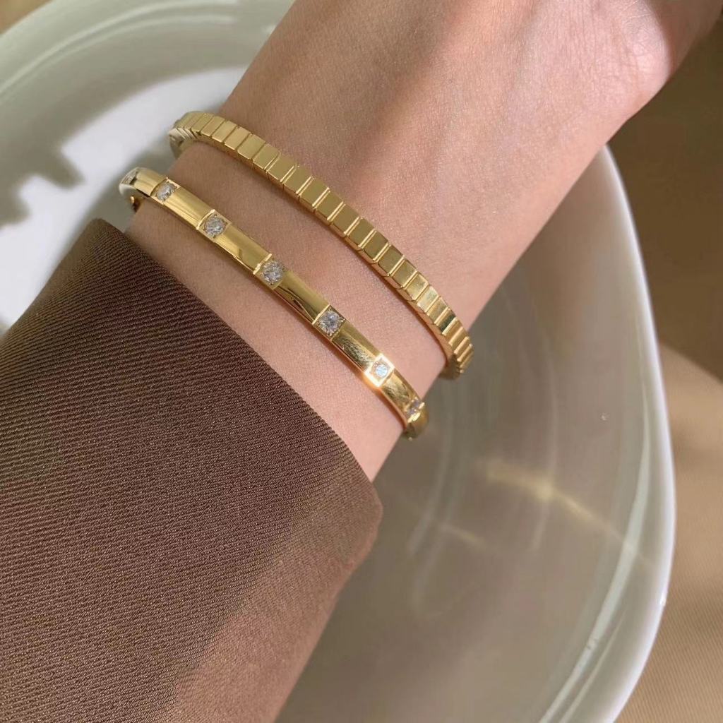 European American Style Golden Stacked Titanium Steel Diamond Square ...
