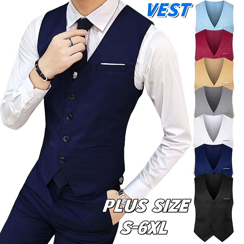 🔥Local Delivery🚚Men's Formal Plain Vest V Neck Business Casual Slim Fit ...