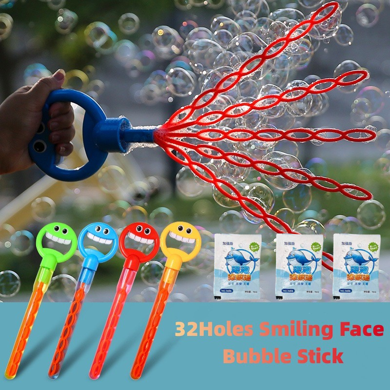 32 Holes Smiling Face Bubble Stick Kids Bubble Stick Blower Maker ...