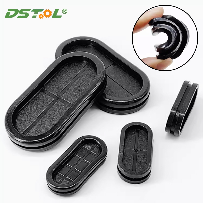 Black Oval Rubber Grommet Double Side Closed Blind Plug Cable Wiring ...