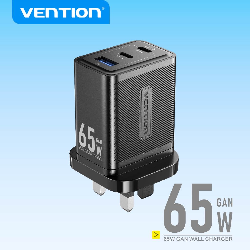 Vention (1 Year Warranty) 65W Gan Charger Type C Wall Charger PD 2C+A 3 ...