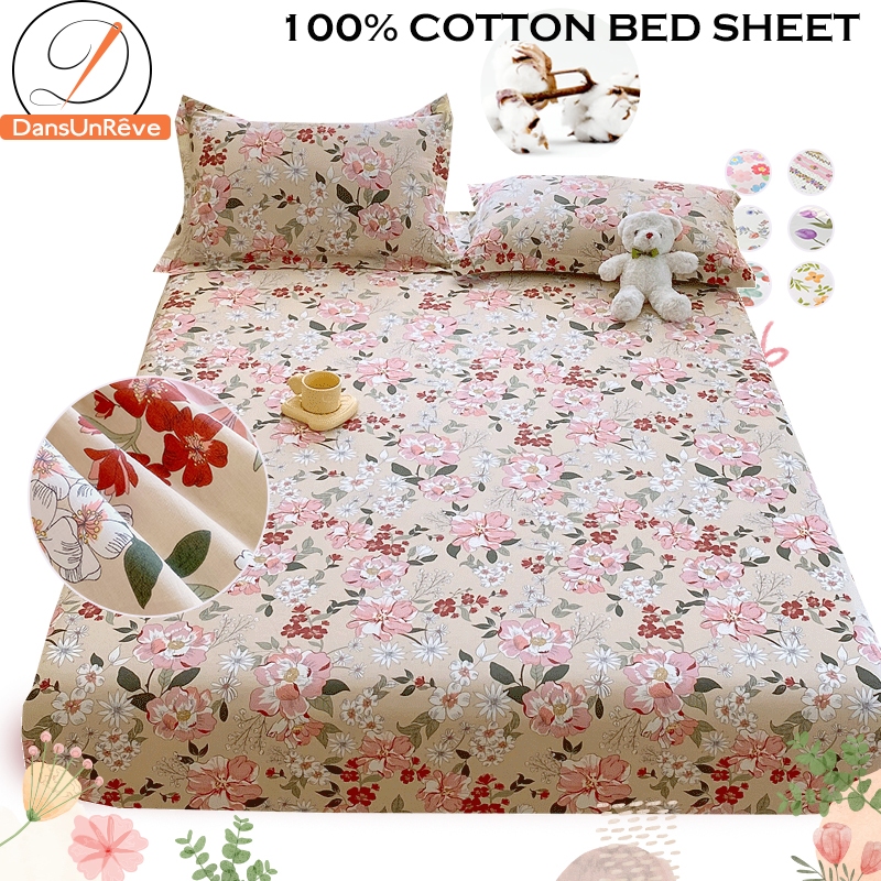 DANSUNREVE Linen katil bunga kapas 100% Cotton Small Floral Fitted ...