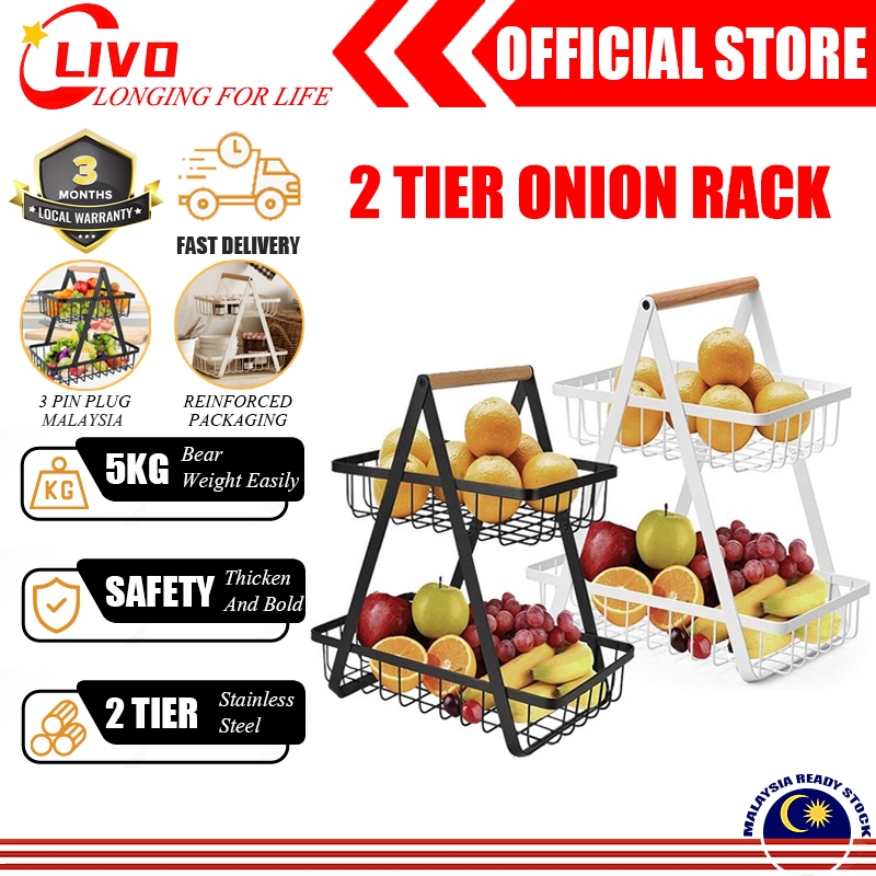 LIVO 2 Tier Onion Rack Fruit Basket Rak Bawang Bertingkat Vegetable ...