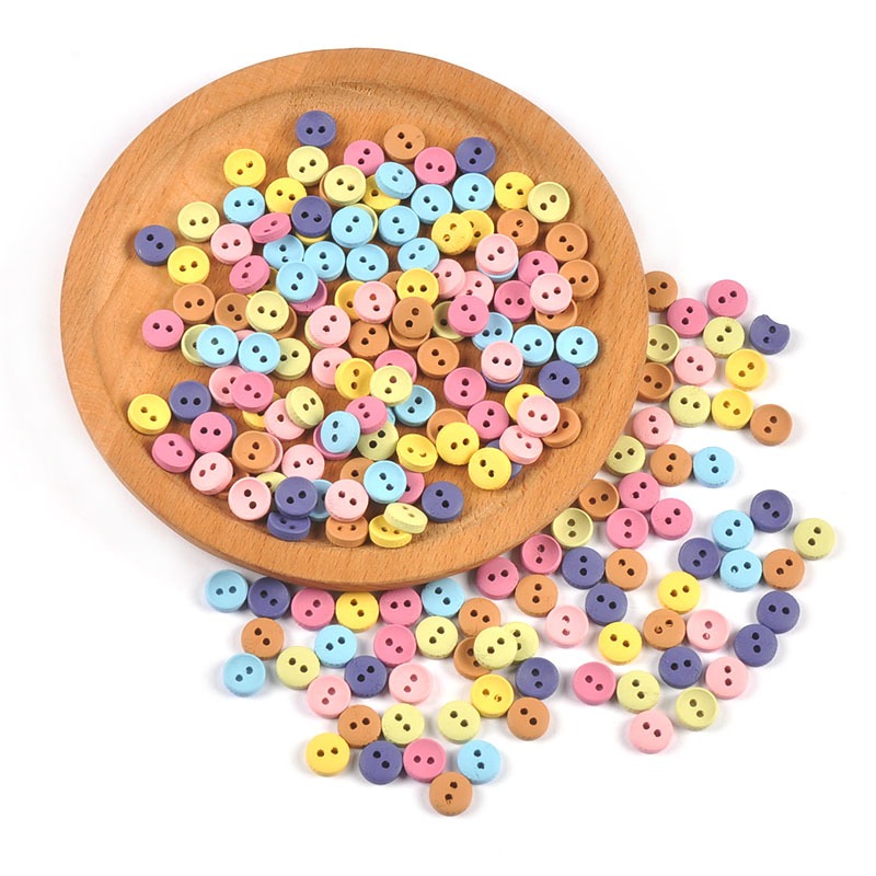 100Pcs 10mm Assorted Colors Round Wooden Buttons For DIY Scrapbook ...