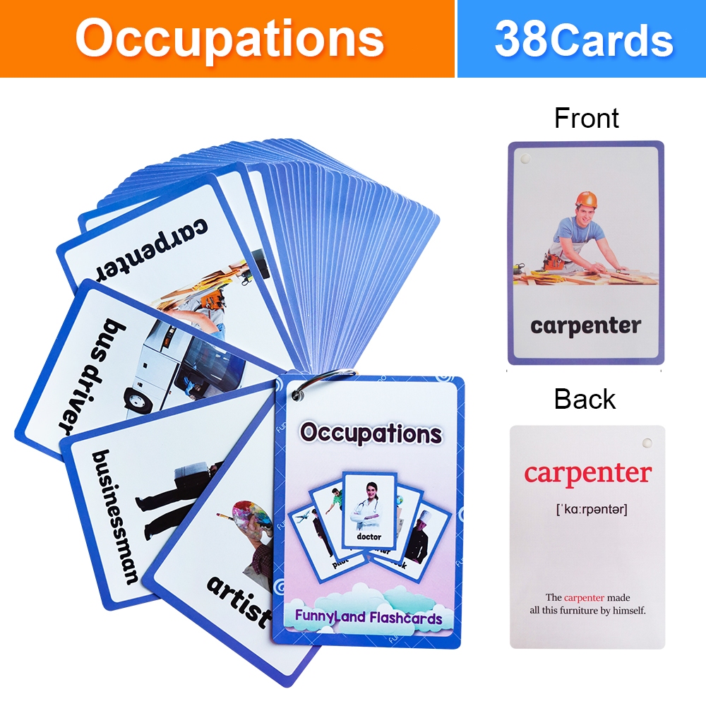 26 Themes English Words Learning Pocket Card for Toddlers Verbs ...