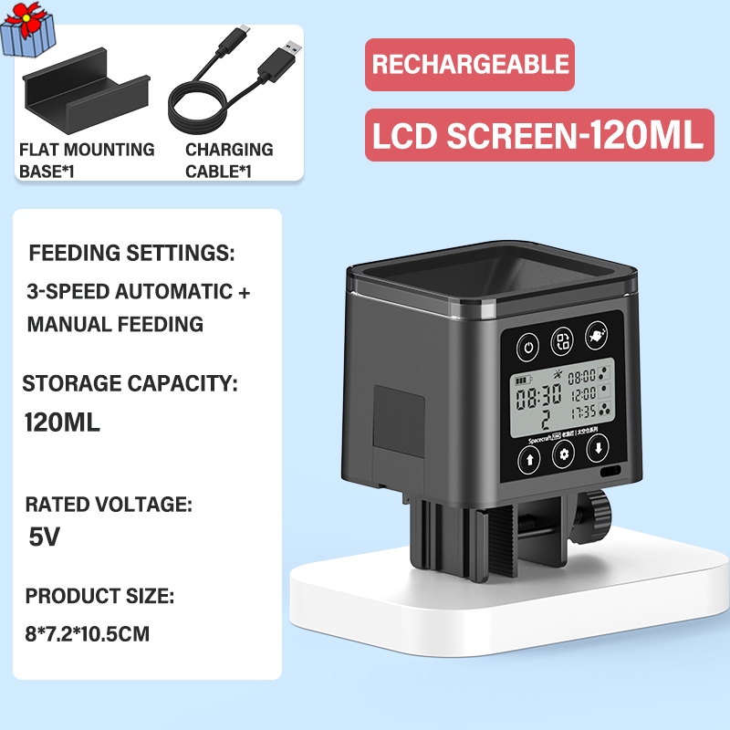 Old Fisherman-Fish tank LED LCD screen automatic feeder 320ml large capacity intelligent feeding ...