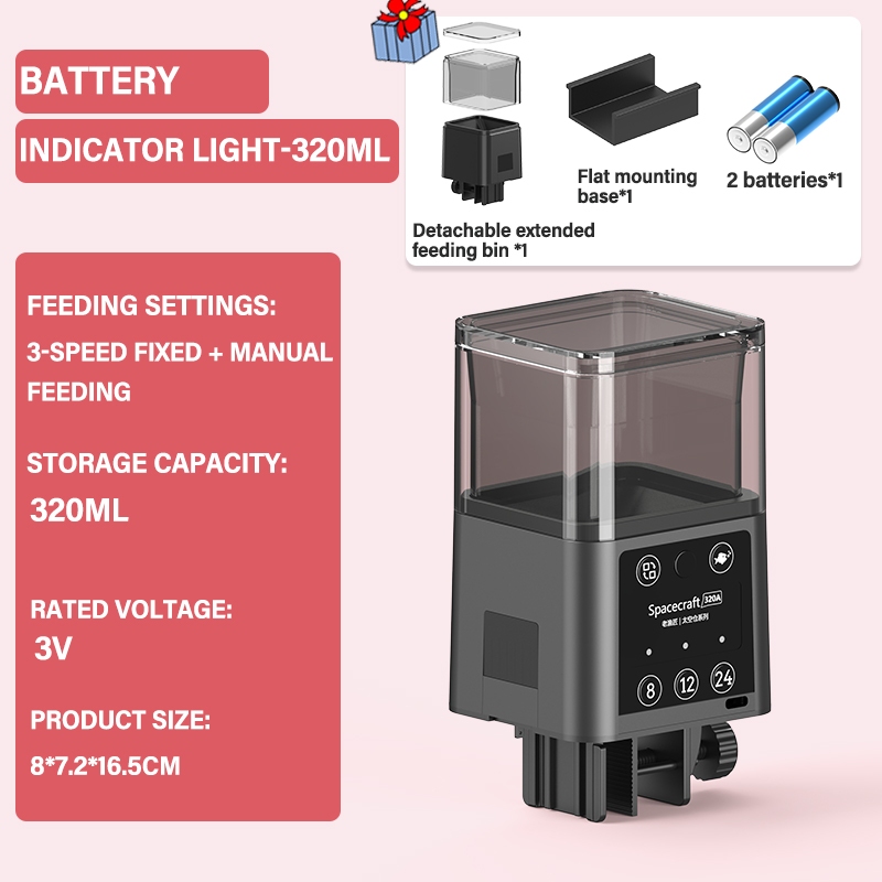 Old Fisherman-Fish tank LED LCD screen automatic feeder 320ml large capacity intelligent feeding ...