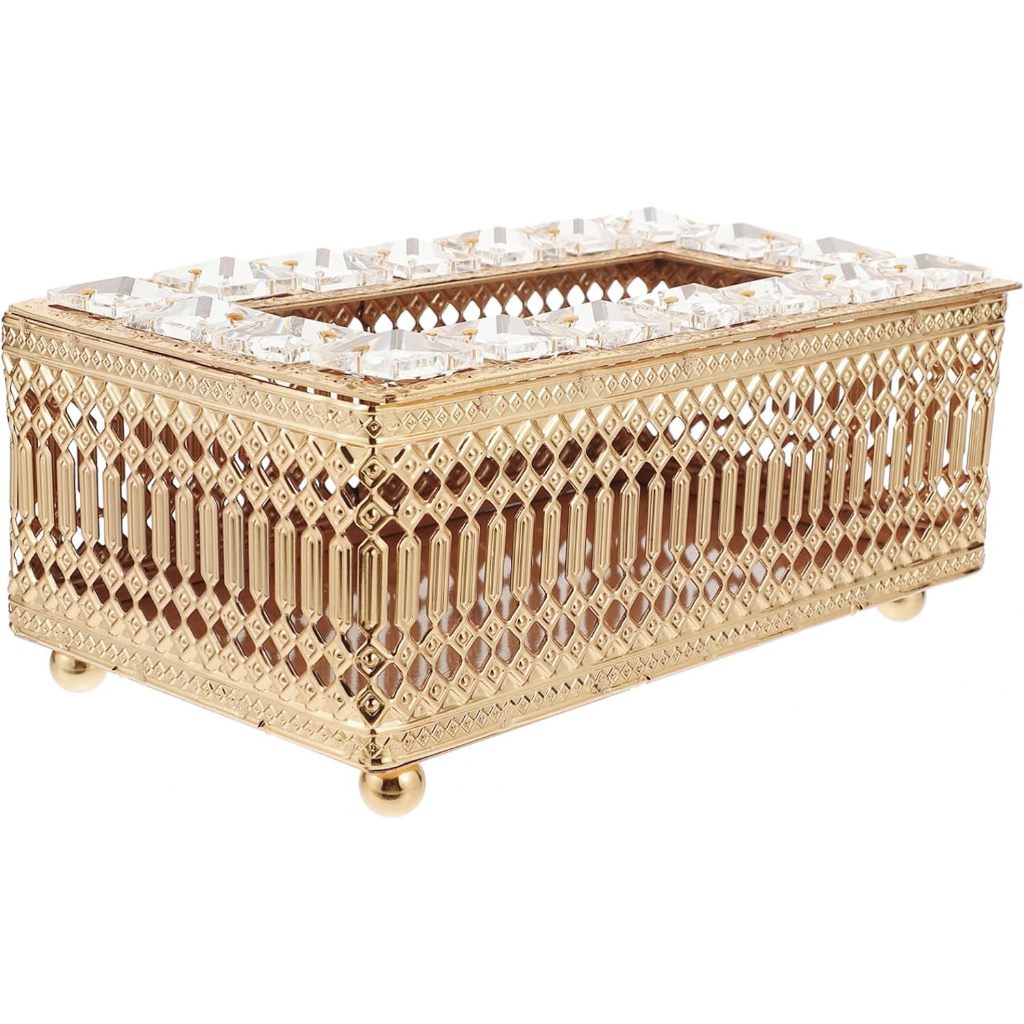 【24h】Europe style Luxury Crystal Tissue box Gold Decor Desk Topper ...
