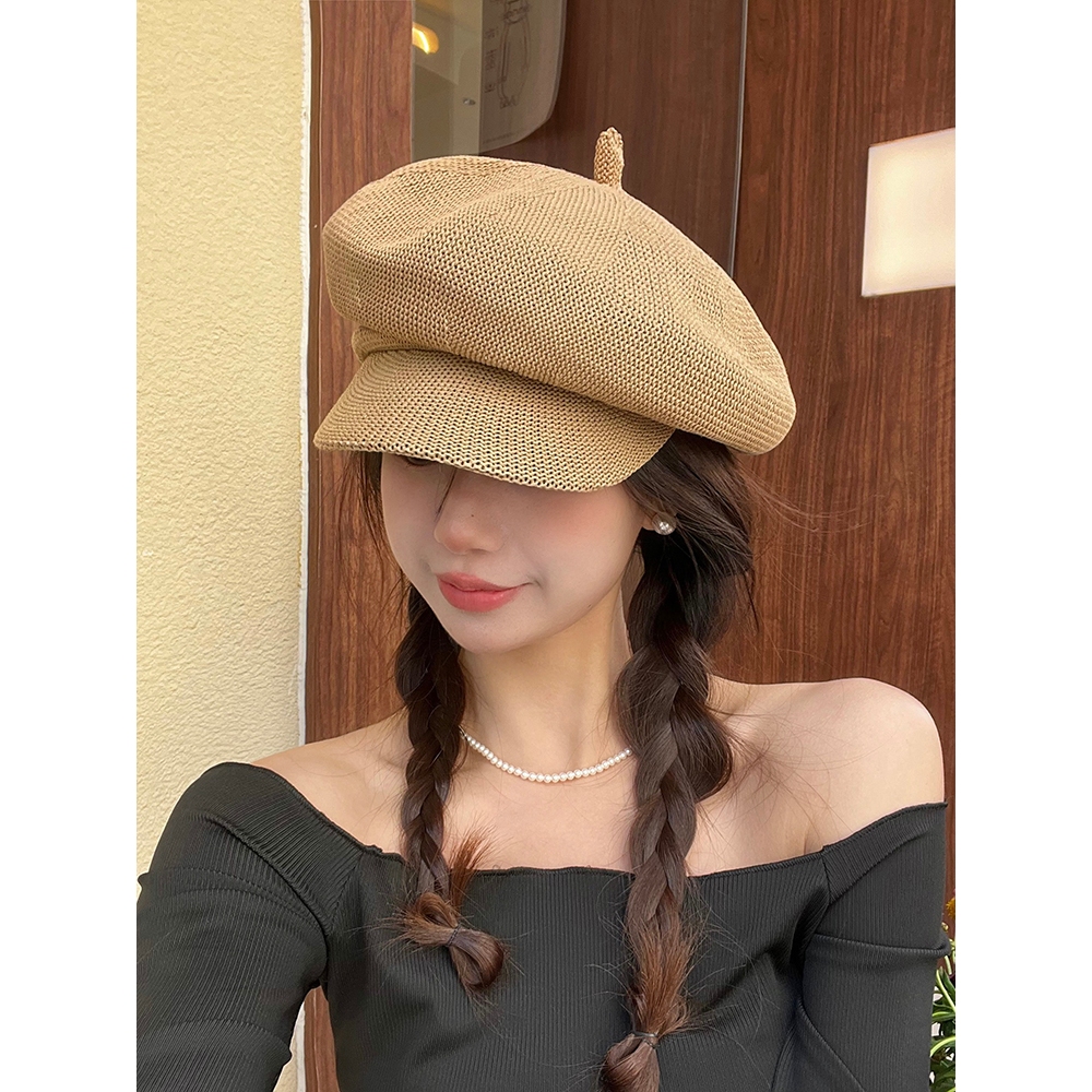 British Retro Knitted Octagonal Hat Female Korean Version Hollow Spring ...