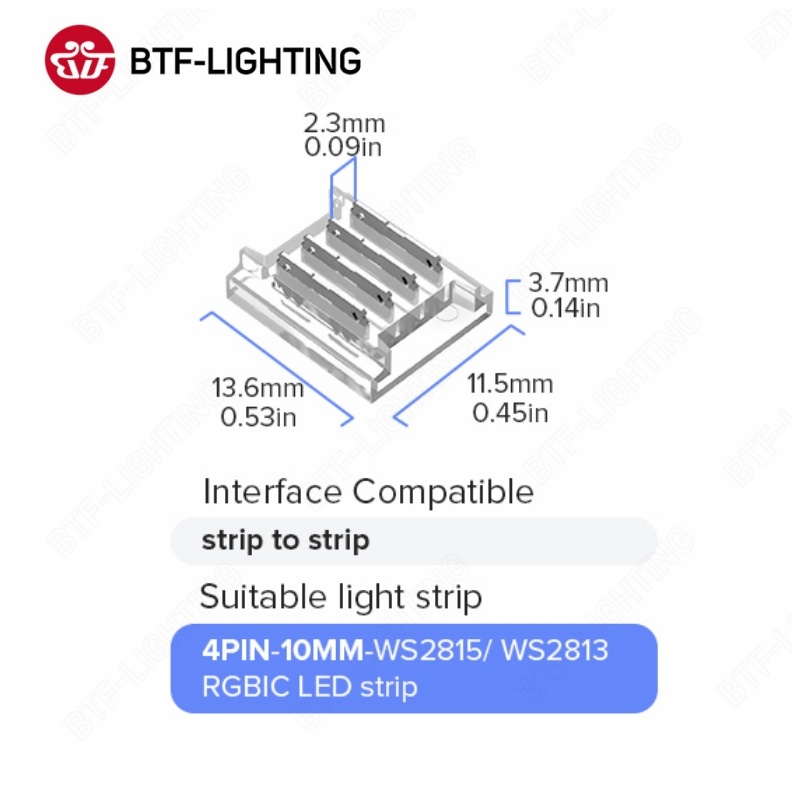 BTF-LIGHTING SMD COB LED Connector 5050 RGB T-type L-type X-type ...